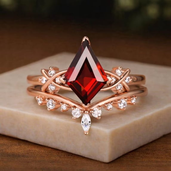 Kite Cut Red Garnet Ring Set in 14K Rose Gold Vermeil – Vintage ...