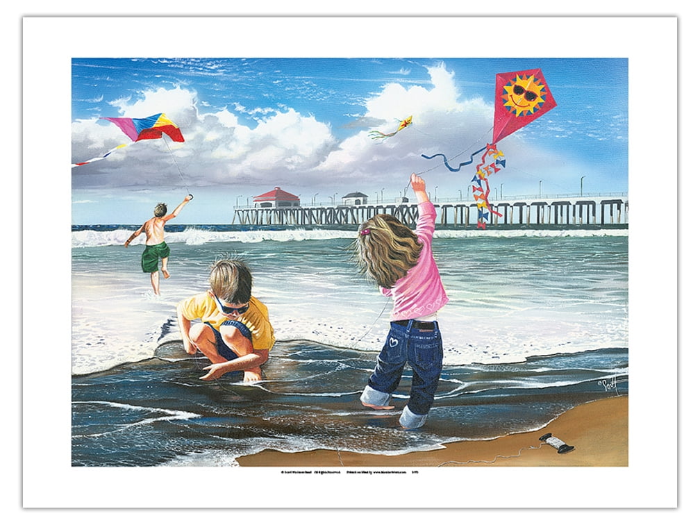 Kite Kids - At the Beach - From an Original Color Painting by Scott ...