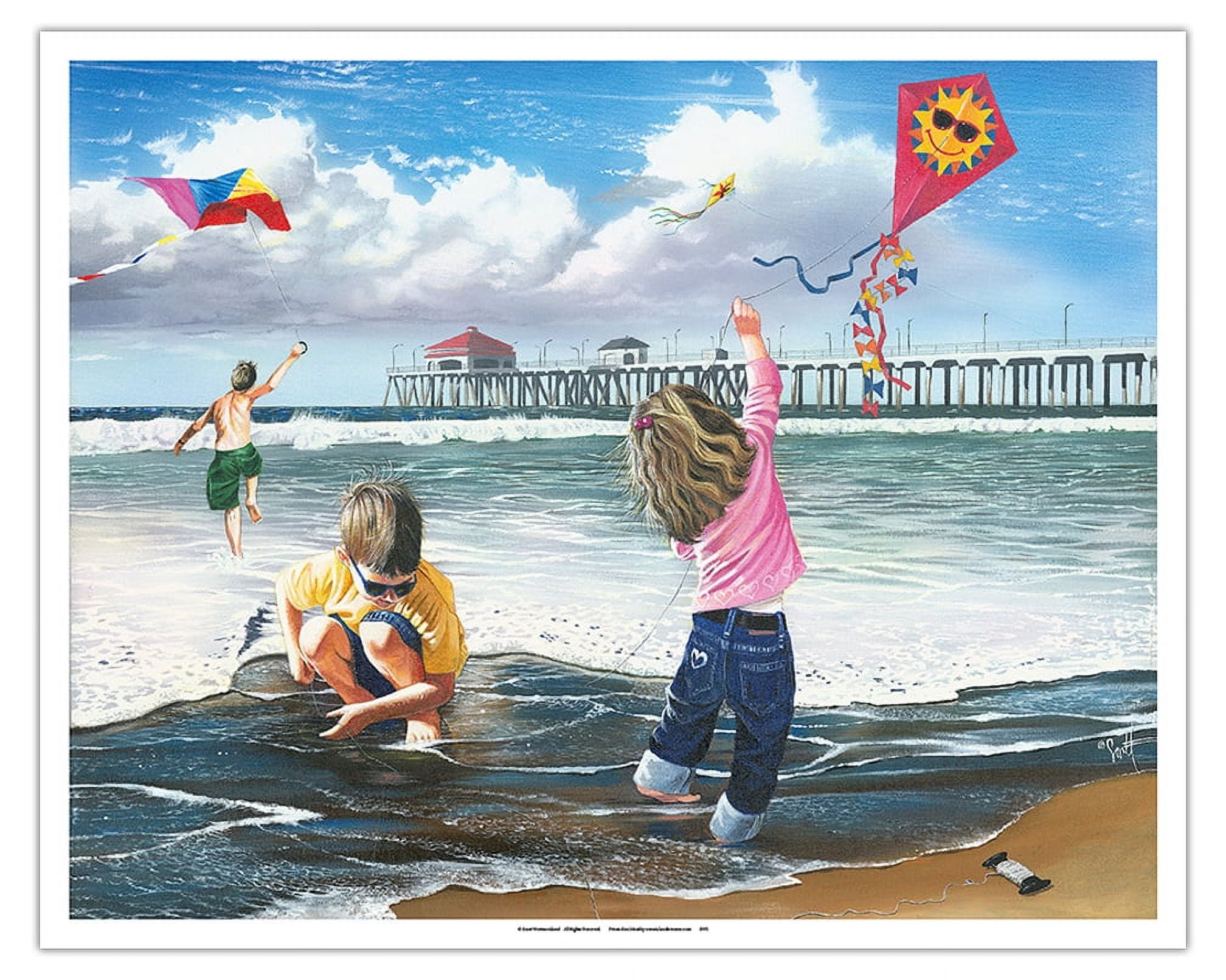 Kite Kids - At the Beach - From an Original Color Painting by Scott ...