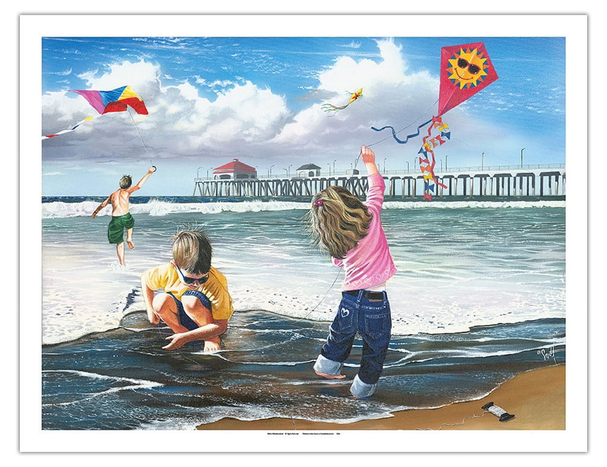 Kite Kids - At the Beach - From an Original Color Painting by Scott ...