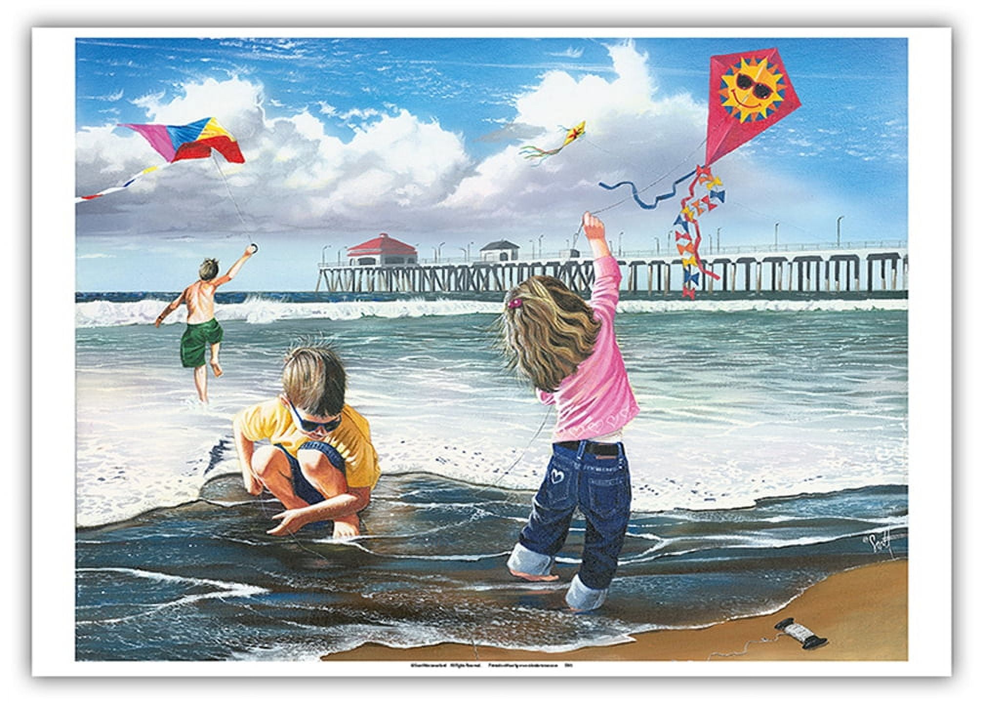Kite Kids - At the Beach - From an Original Color Painting by Scott ...