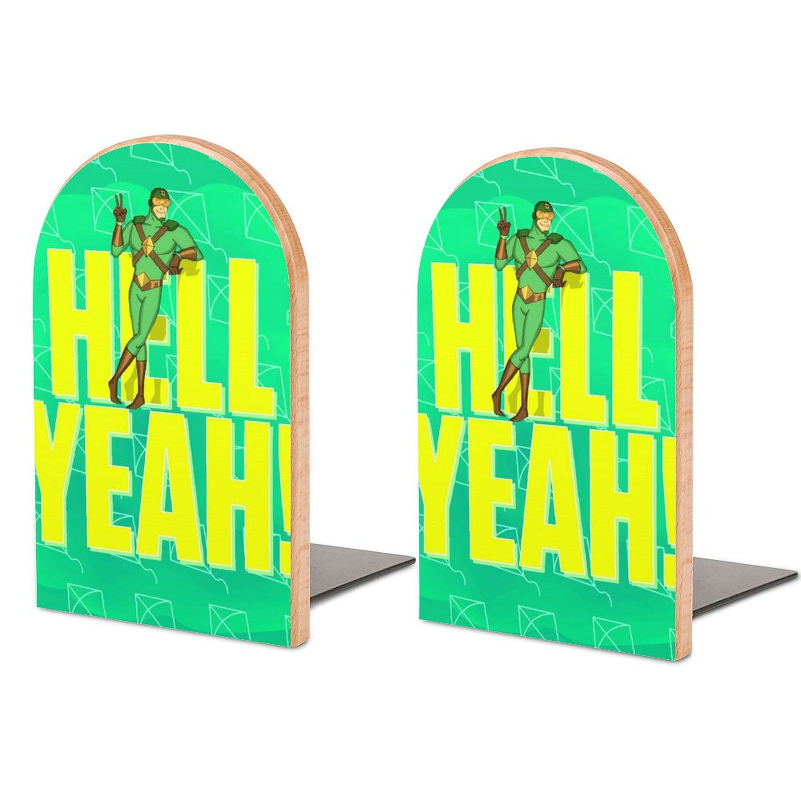 Kite Man Hell Yeah Bookends Wood Book Divider Decor Shelves Non-Skid ...