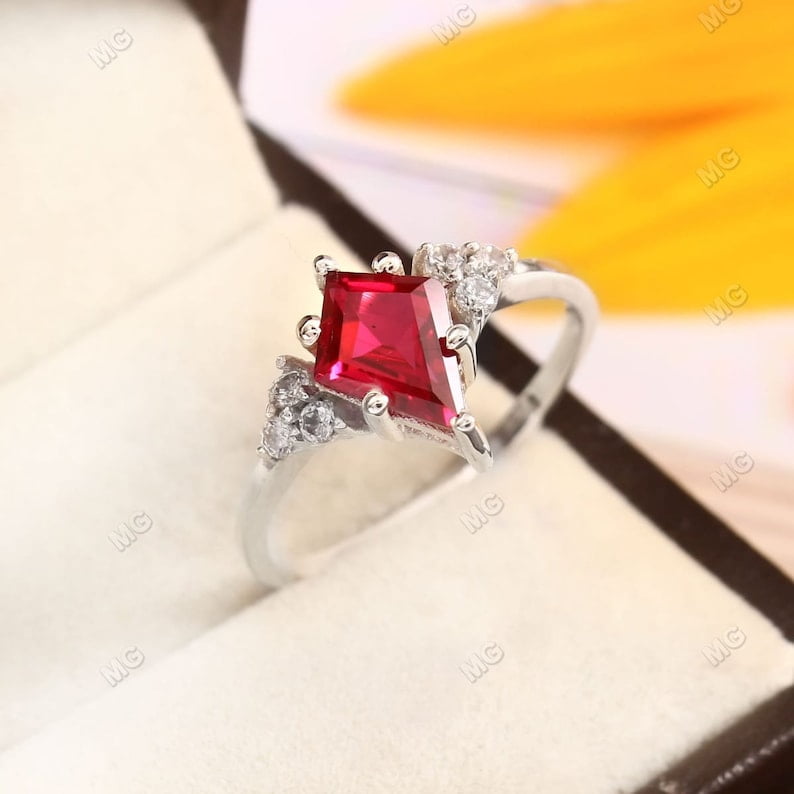 Kite Shaped Ruby Engagement Ring 95 Silver Ruby Wedding Ring For Women ...