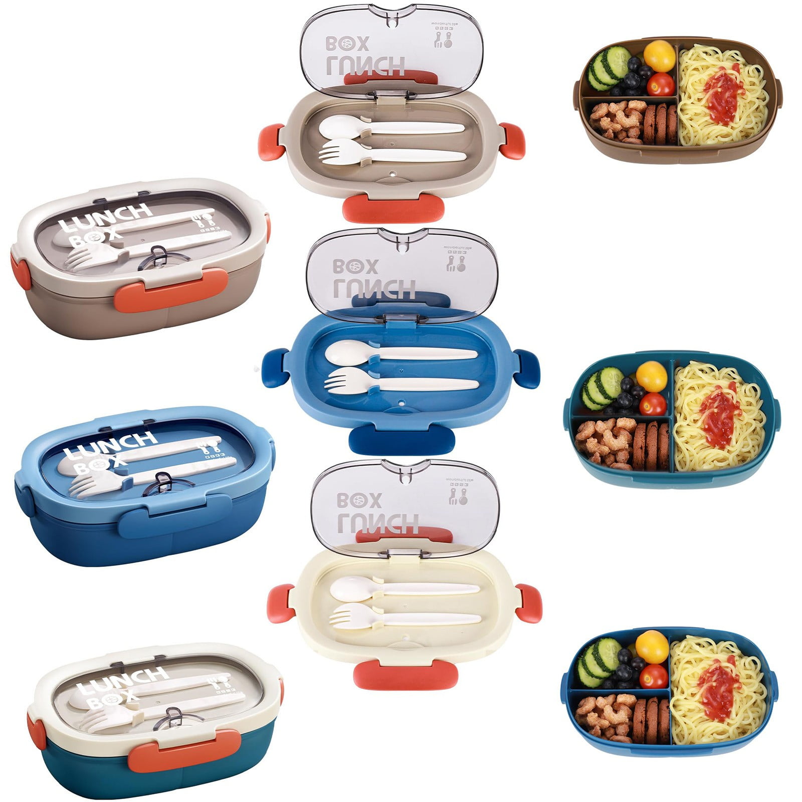 Kitecy Meal Prep Containers 3-Compartment Adult Lunch Box with Spoon ...