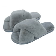 Litfun Women's Fuzzy Slippers Open Toe Cross Band Slippers Memory Foam House Slippers for Women ...