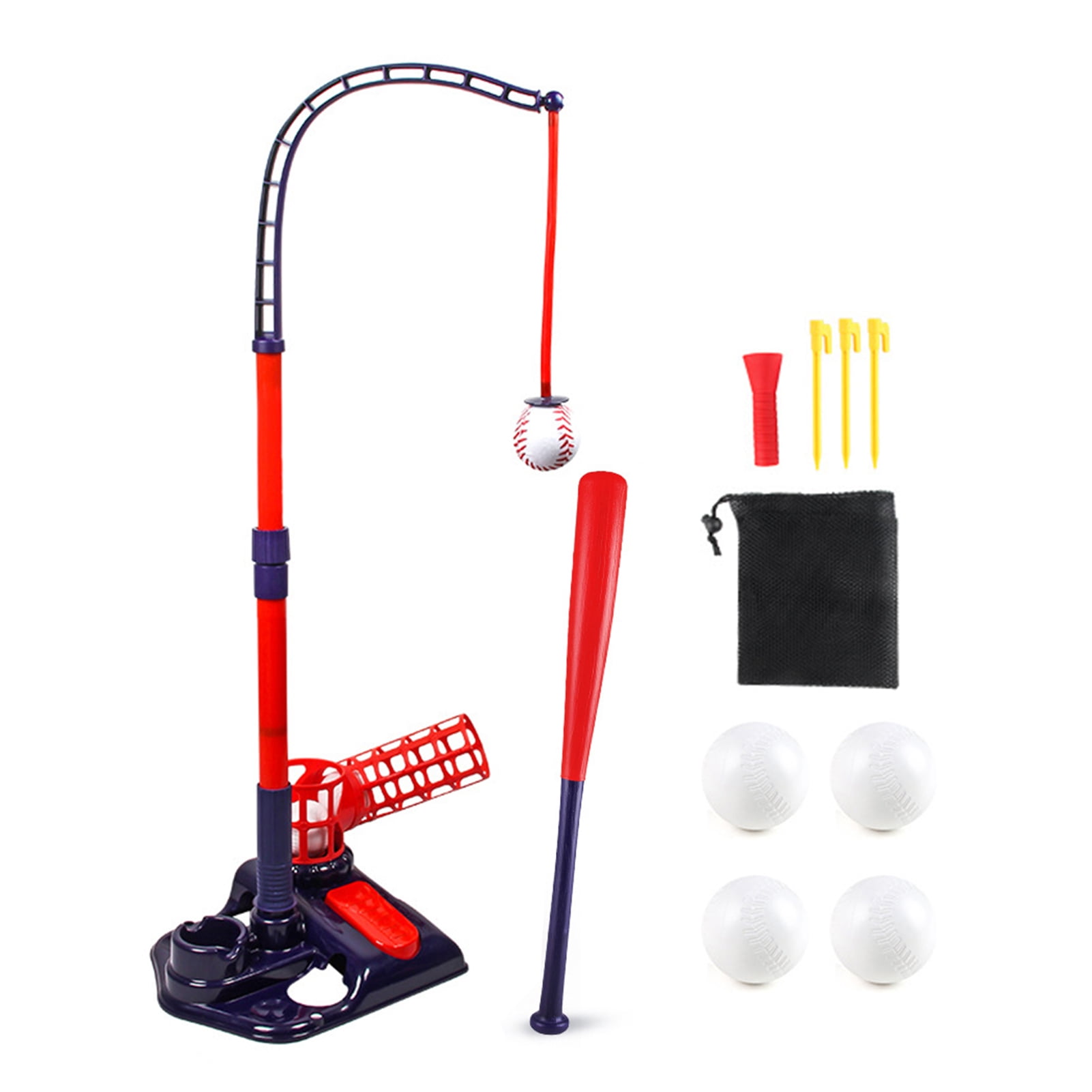 Kitem 3-In-1 Baseball Tee Set with Pitching Machine Retractable Bat 6 ...