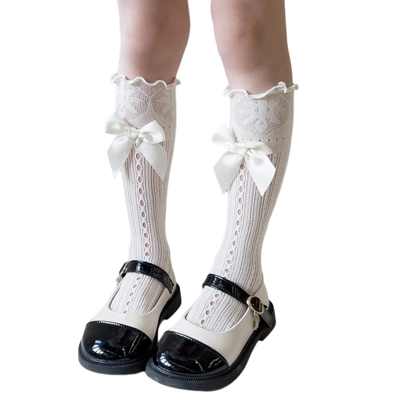 Kitem 3 Pairs Girls Socks Wavy Lace Hollow Mesh Lovely Stockings foe Kids Spandex Bowknot Design ...