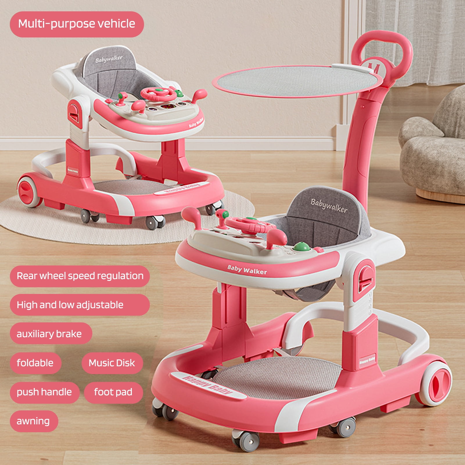 Kitem 3-in-1 Baby Walkers with Wheels, 4 Modes Height Adjustable ...