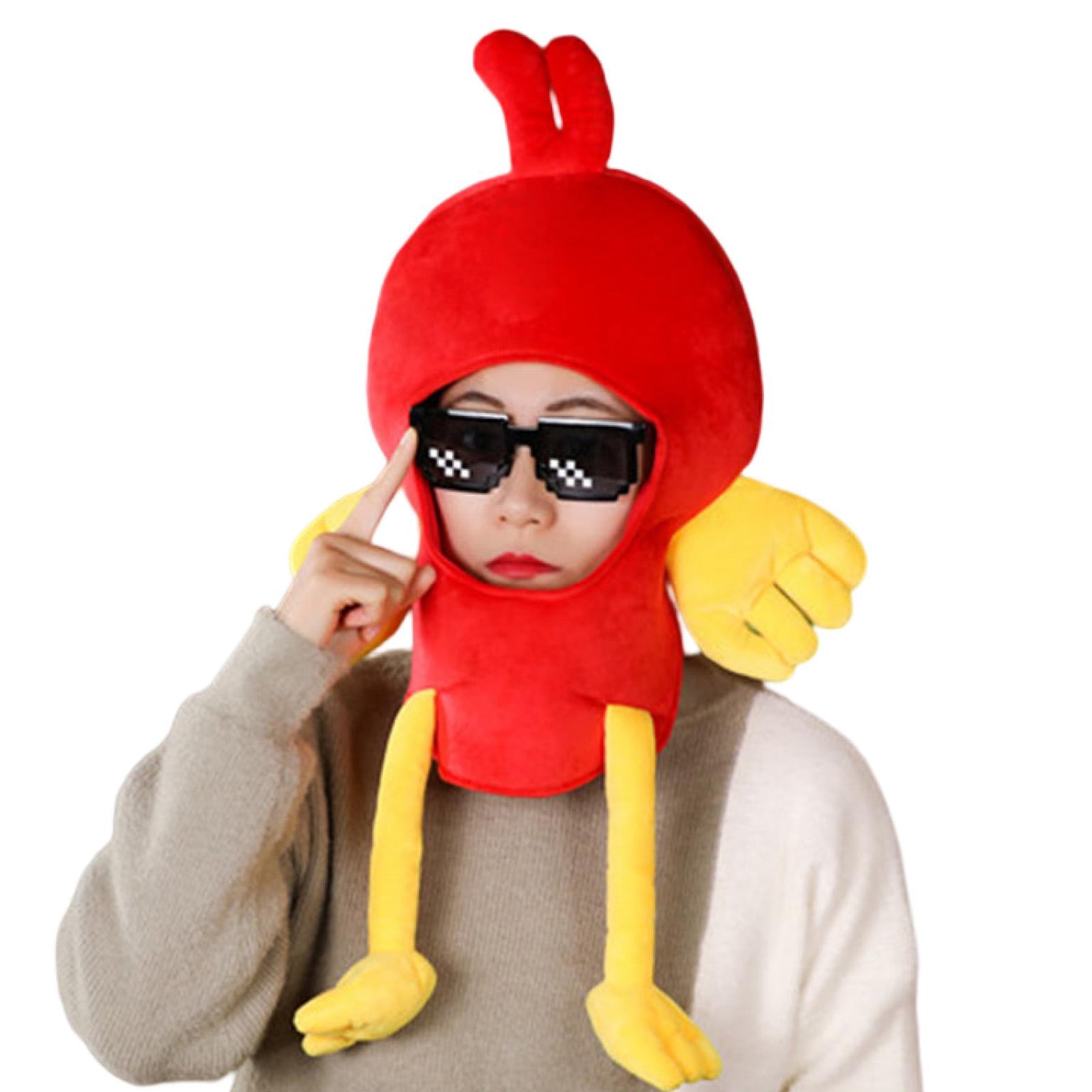 Kitem Chick Headgear Cute Funny Red Chicken Soft Head Cover Dress Up ...
