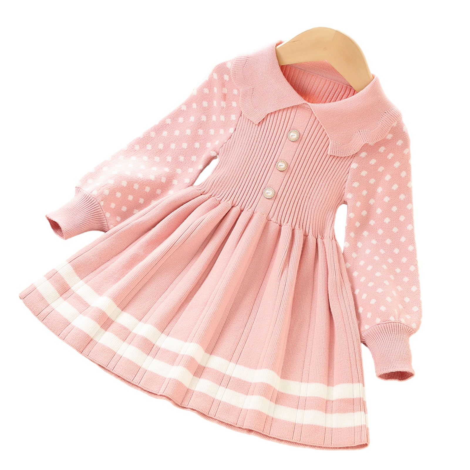 Kitem Girls Knit Dress Fall Winter Sweet Doll Collar Faux Pearls Button ...