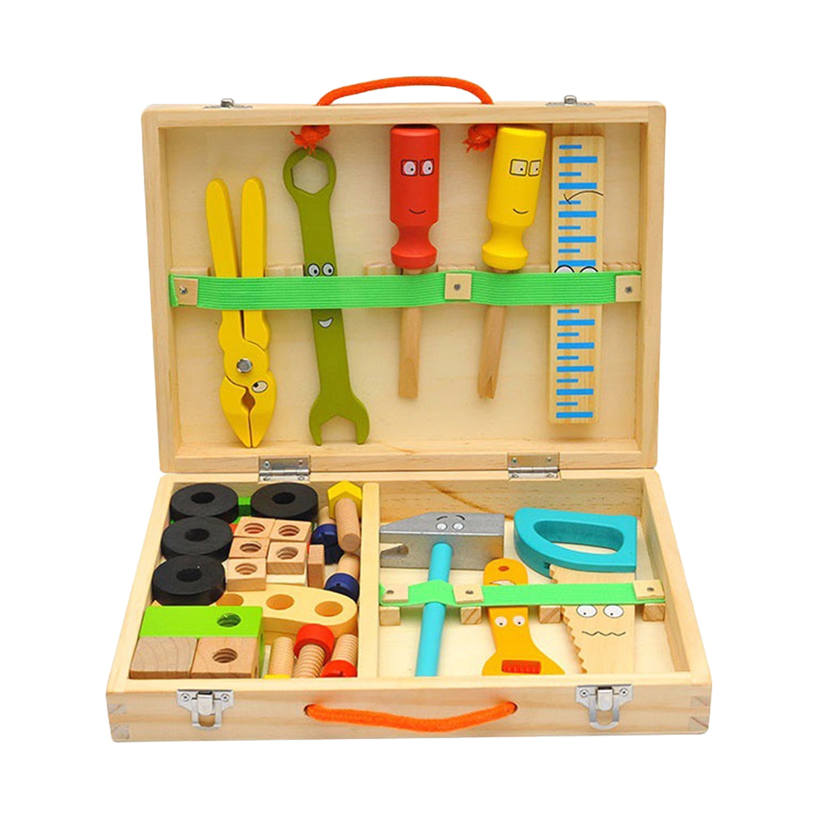 Kitem Kids Wooden Tool Box Toy with Wrench Screwdriver Hammer Pliers ...