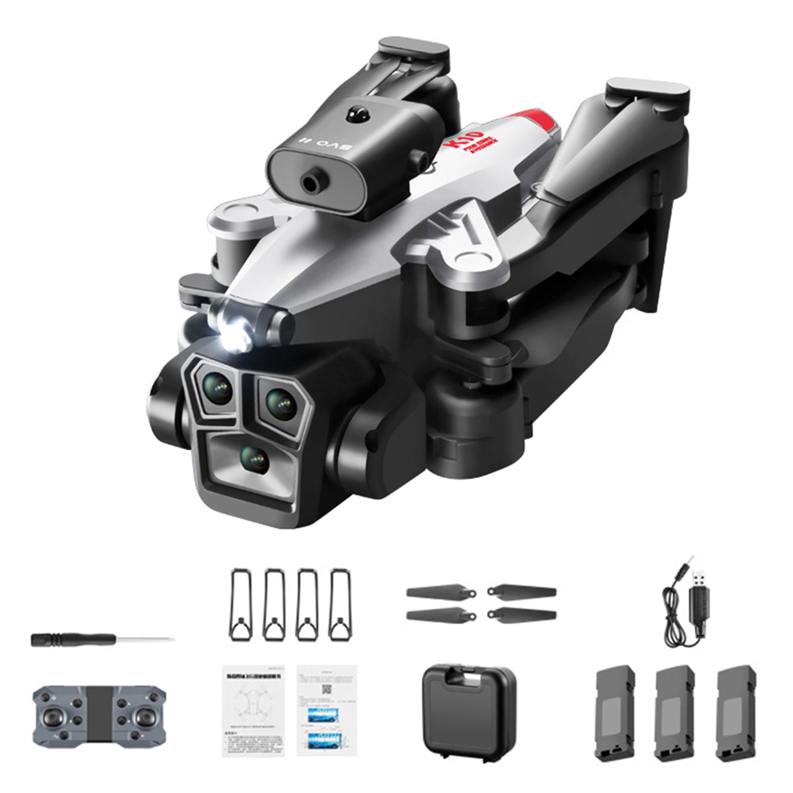 Kitem Remote Control Drone with 4K Three Cameras Obstacle Avoidance ...