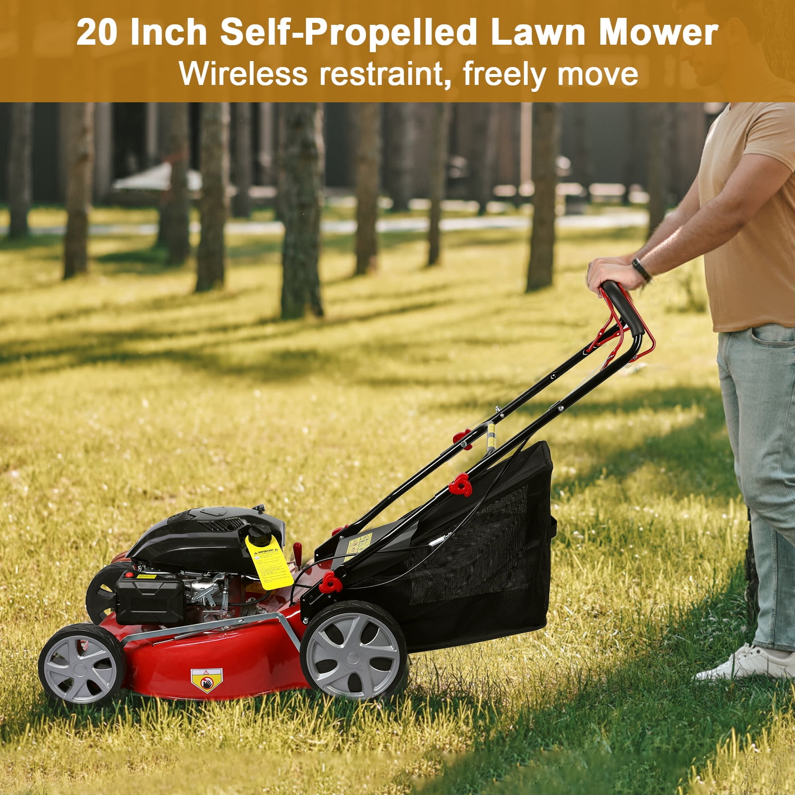 Kitem Self Propelled Lawn Mower, 141cc Gas Engine Lawn Mower, Push Lawn ...