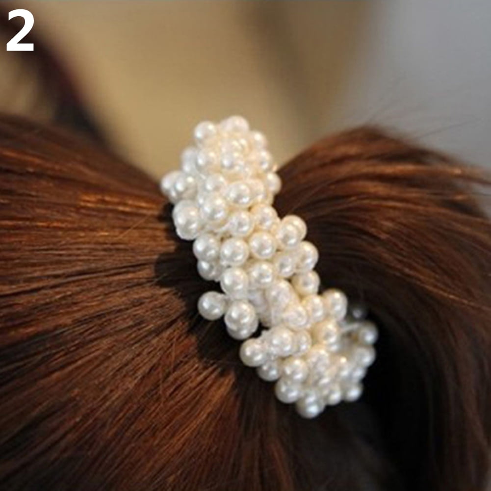 Kitem Women Fashion Rope Scrunchie Ponytail Holder Faux Pearl Beads ...