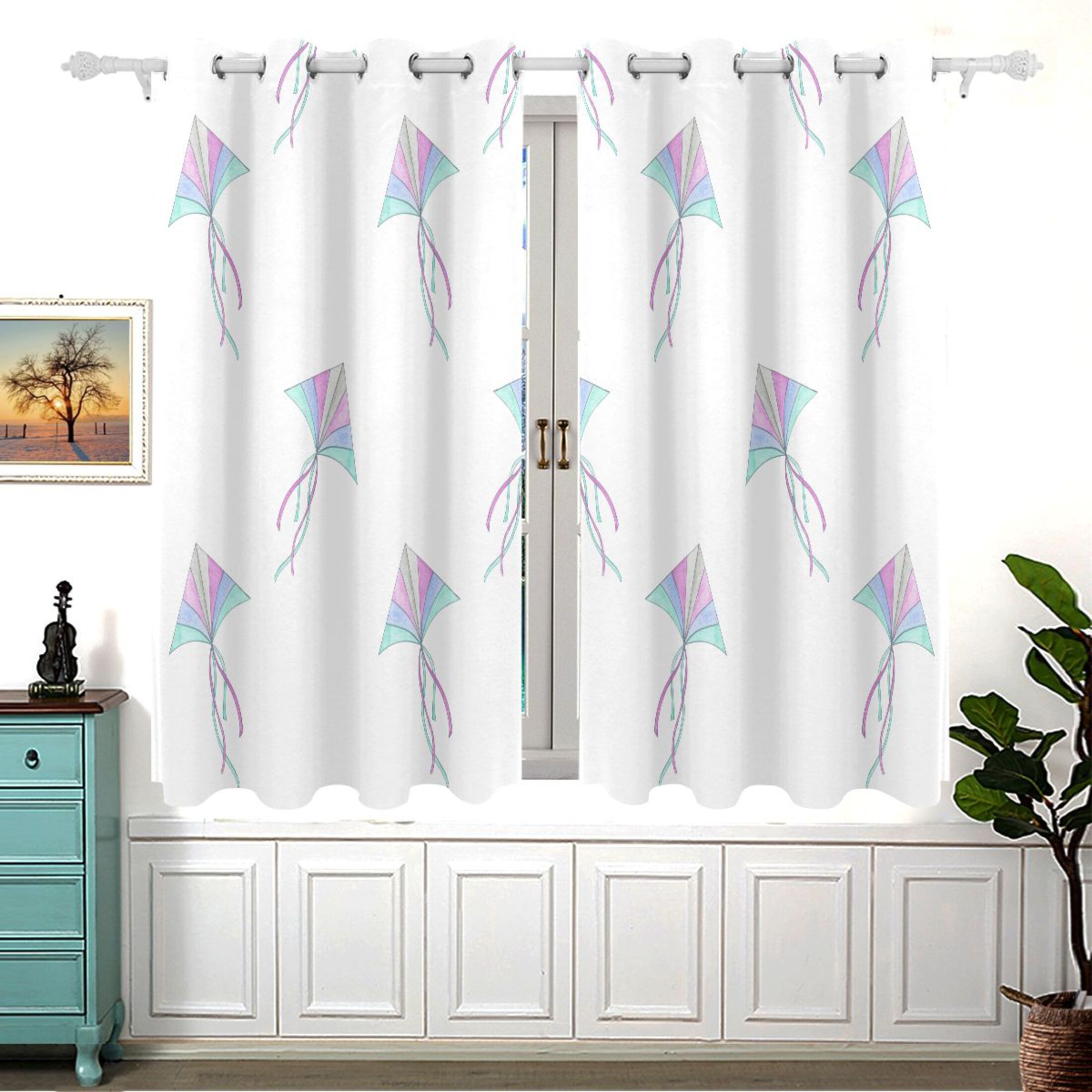 Kites Blackout Curtains Window Grommet Insulated Curtain Bedroom Living ...