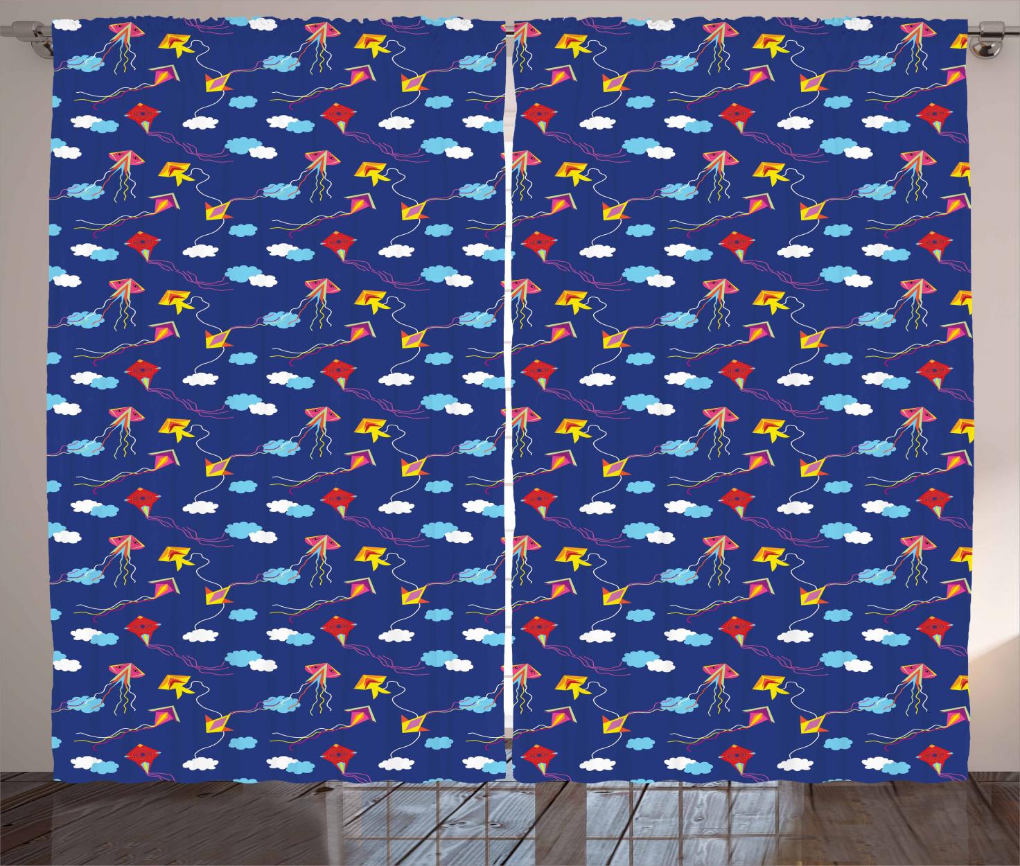 Ambesonne Kites Curtains 2 Panel Set, Diagonal Shape Cartoon Art, 108 ...