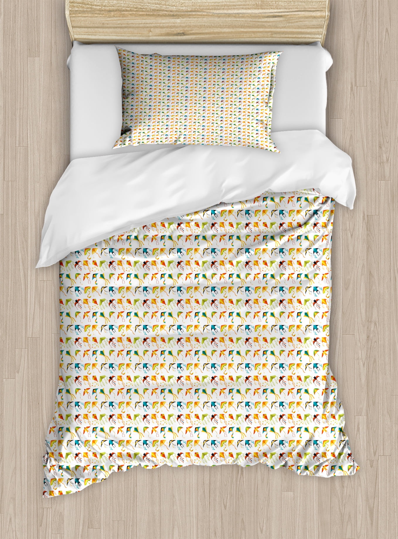 Kites Duvet Cover Set, Repetitive Pattern of Outdoor Activity Fun Times ...