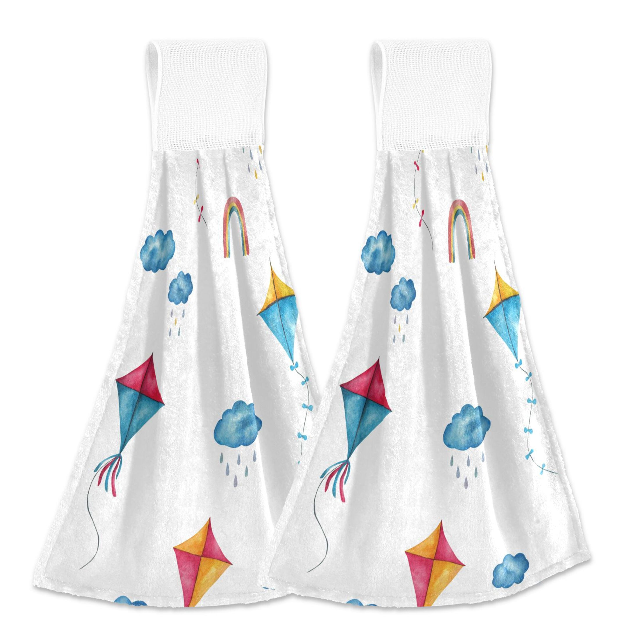 Kites Fly in Clouds 2pcs Bathroom Hanging Towels Velcro Soft Hand Towel ...