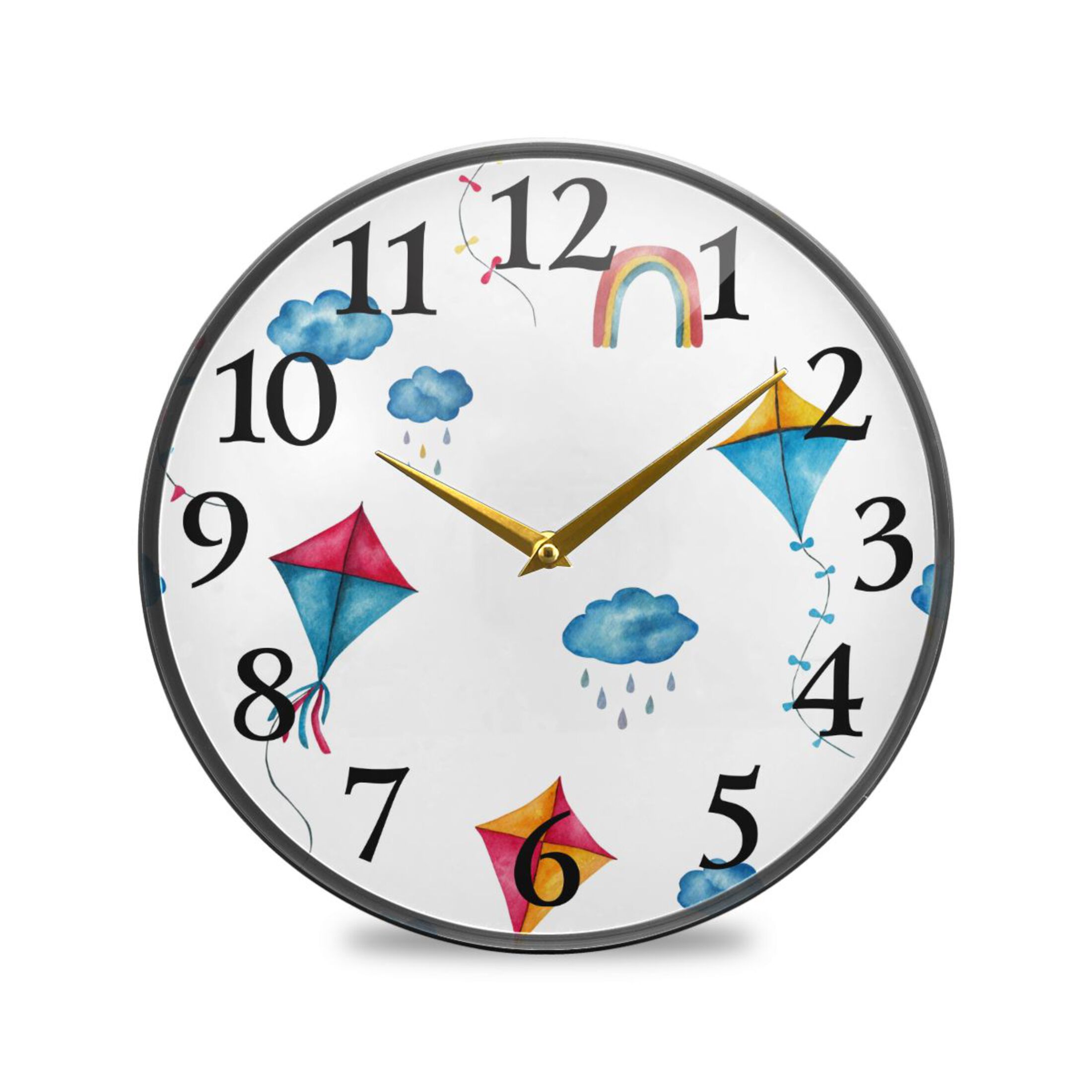 Kites Fly in Clouds Wall Clocks Battery Operated 9.5 Inch Round Clock ...