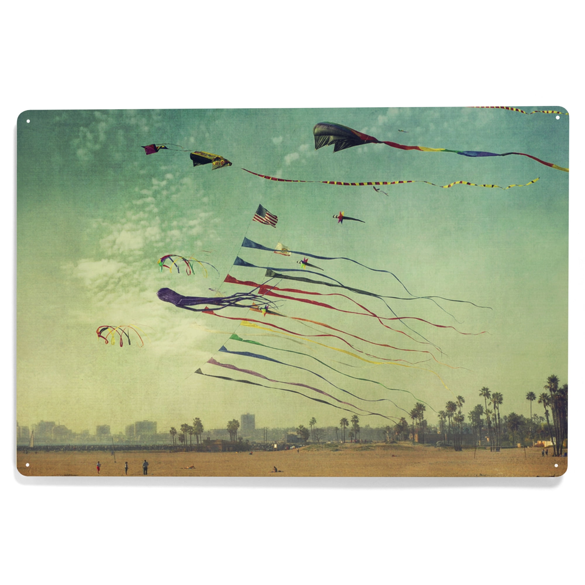 Kites and Beach (12x18 Aluminum Art, Indoor Outdoor Metal Sign Decor ...