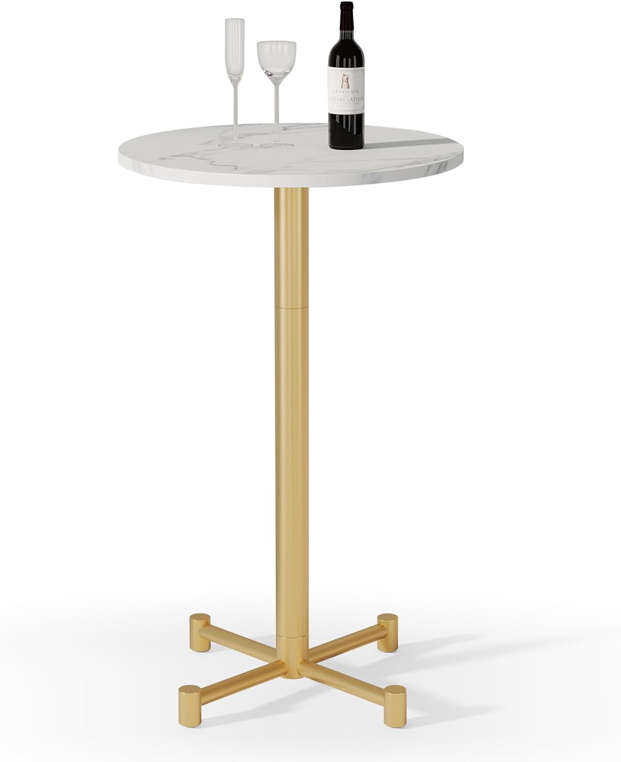 KithKasa 24'' Round Bar Table, Modern Pub Table with MDF Faux Marble ...
