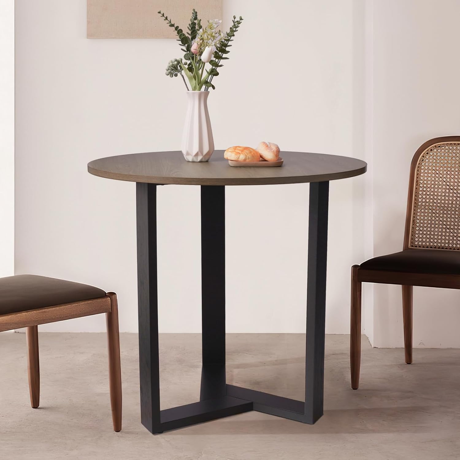 KithKasa 31.5" Walnut Round Dining Table for 2-4, Mid Century Modern ...