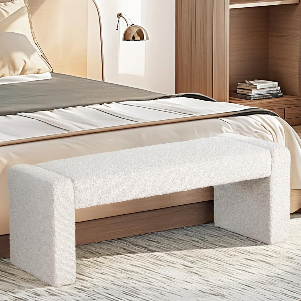 KithKasa 47" Modern Boucle Teddy End of Bed Bench, Upholstered Entryway ...