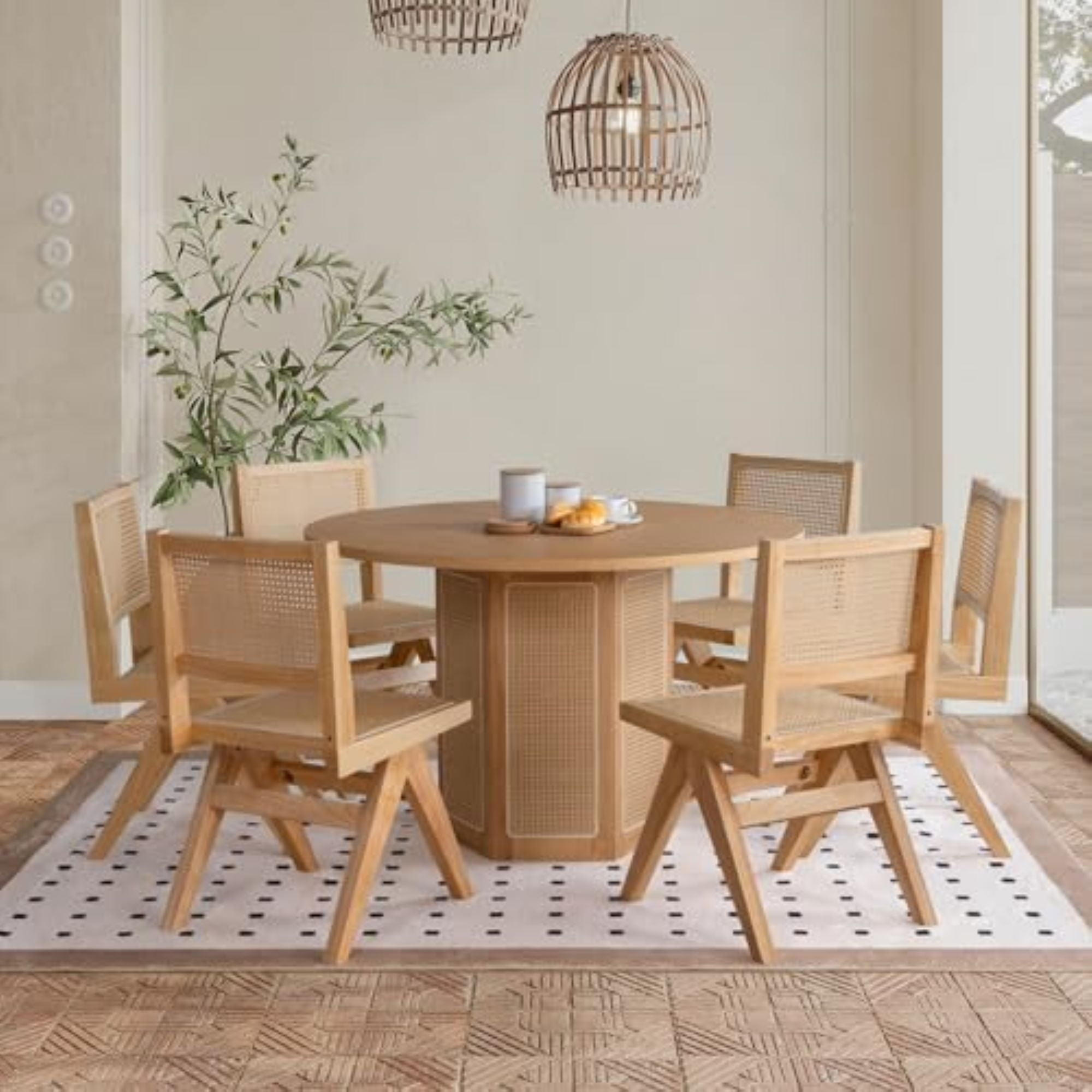 KithKasa Cane Kitchen Chairs Set of 6, Armless Dining Room Chairs Solid ...