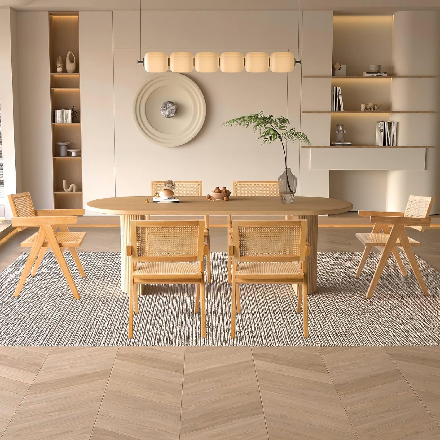 KithKasa Rattan Dining Chairs Set of 6, Wooden Armchair Cane Kitchen ...