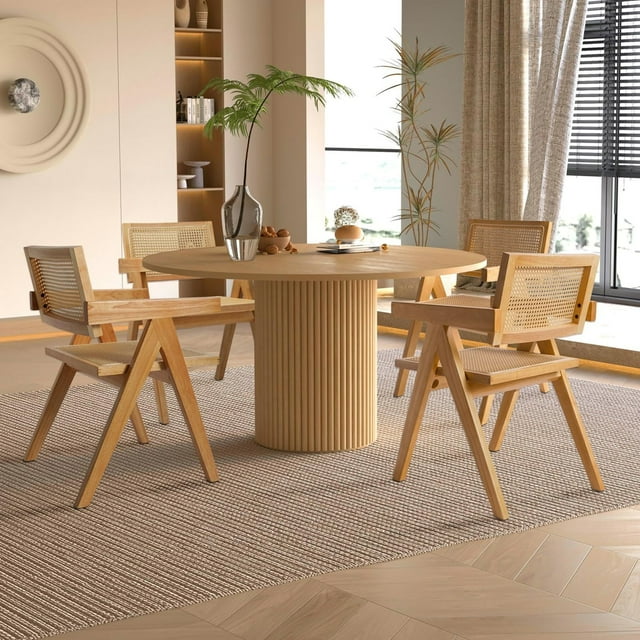 "Kithkasa 40"" Round Ash Solid Wood Dining Table, Natural, Seats 4-6 ...