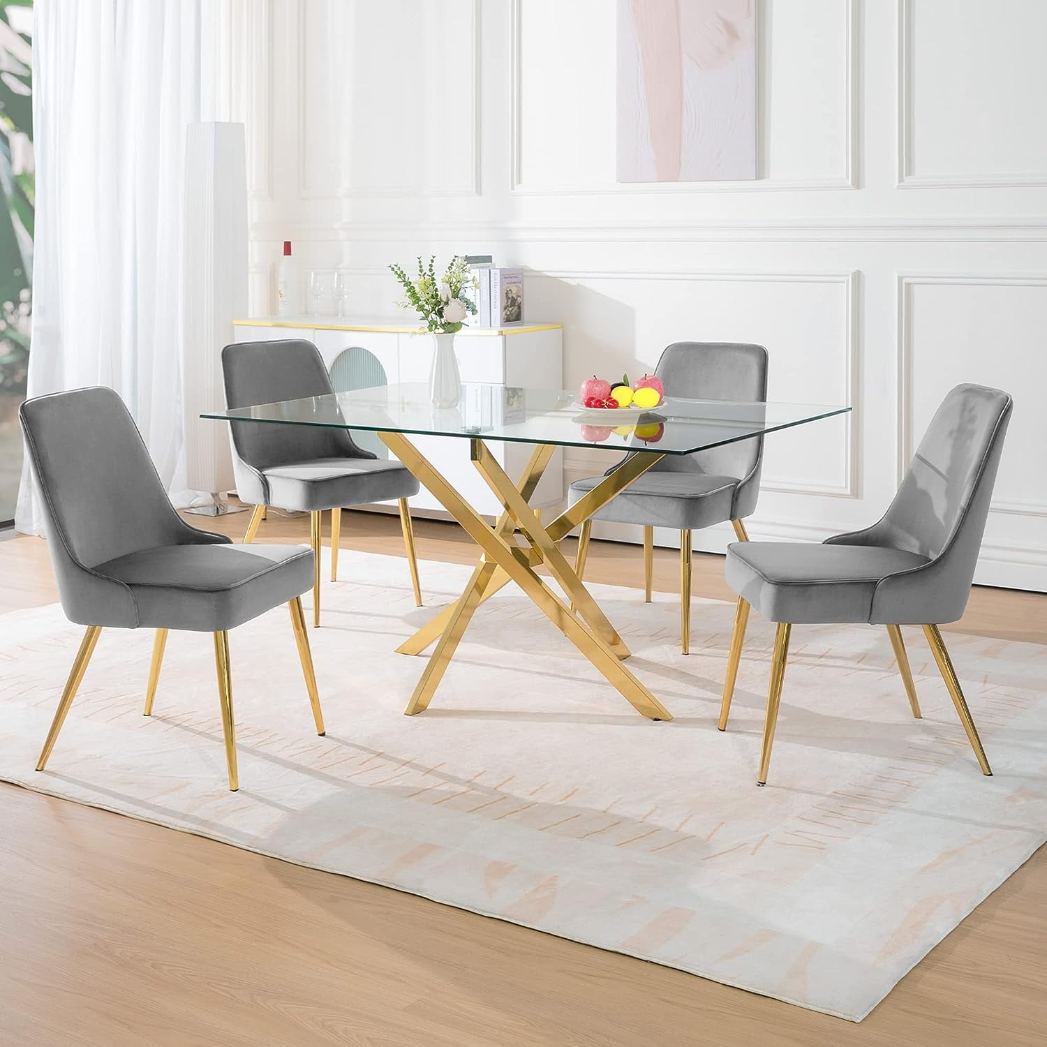 "Kithkasa 60"" Rectangle Glass Dining Table for Family Room, Seats Six ...
