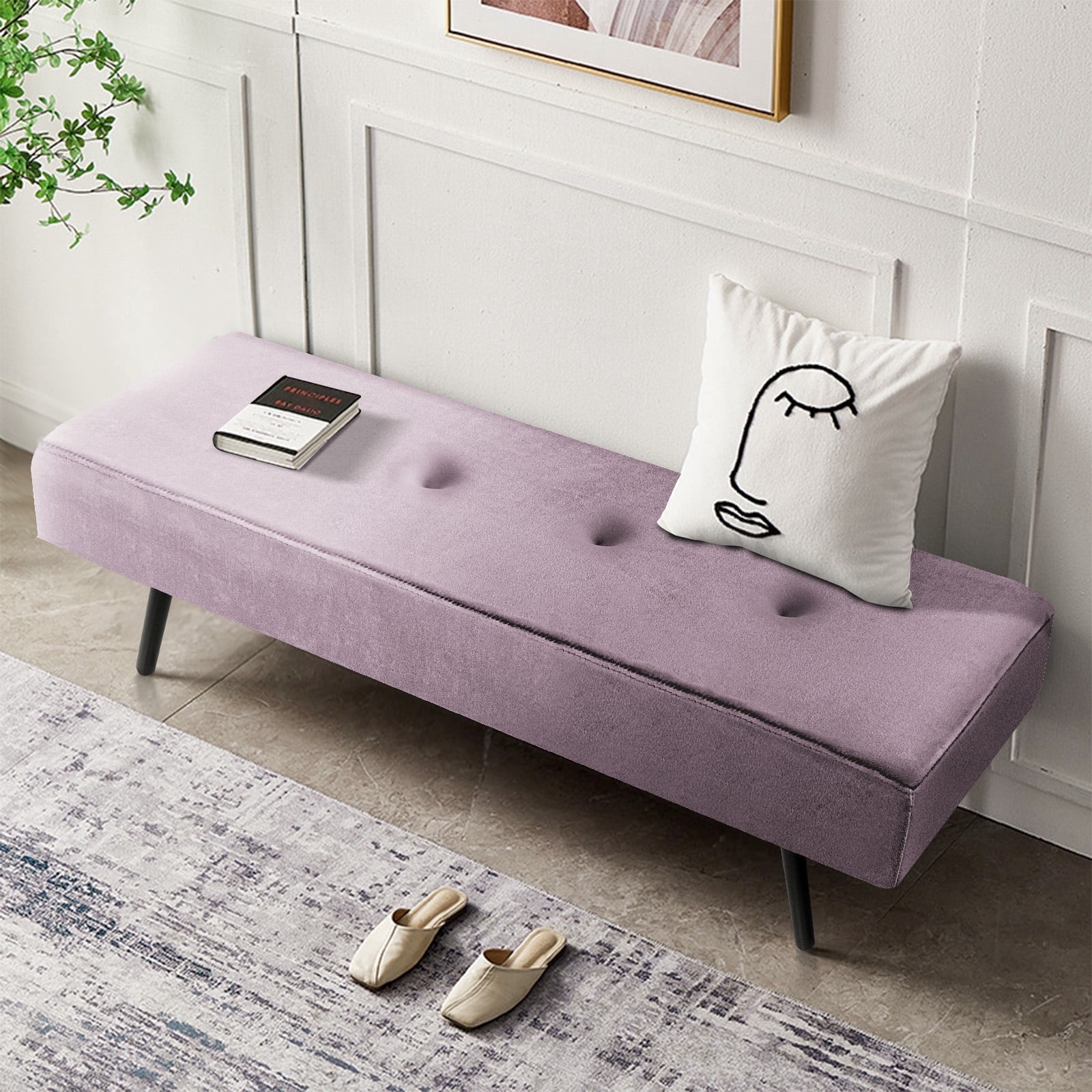 Kithkasa Modern Entryway Bench for Living Room,Velvet Seat for End of ...