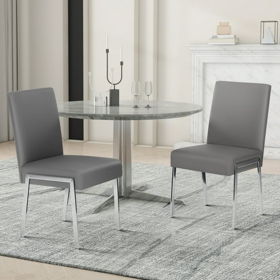 Dining Chairs Set of 2 French Style Nailhead Trim Faux Leather Fabric ...