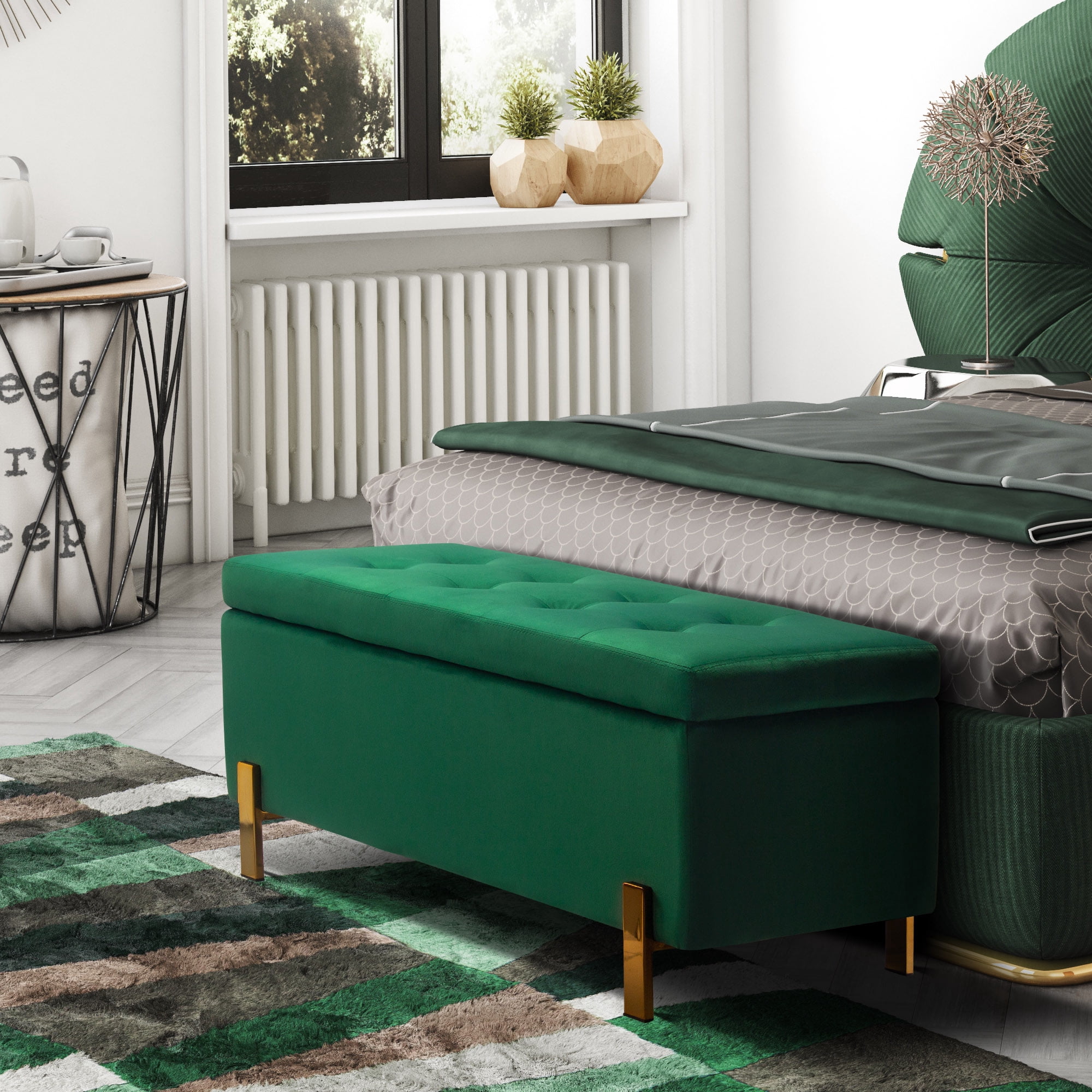 Kithkasa Velvet Storage Bench, Modern Design with Golden Legs ...