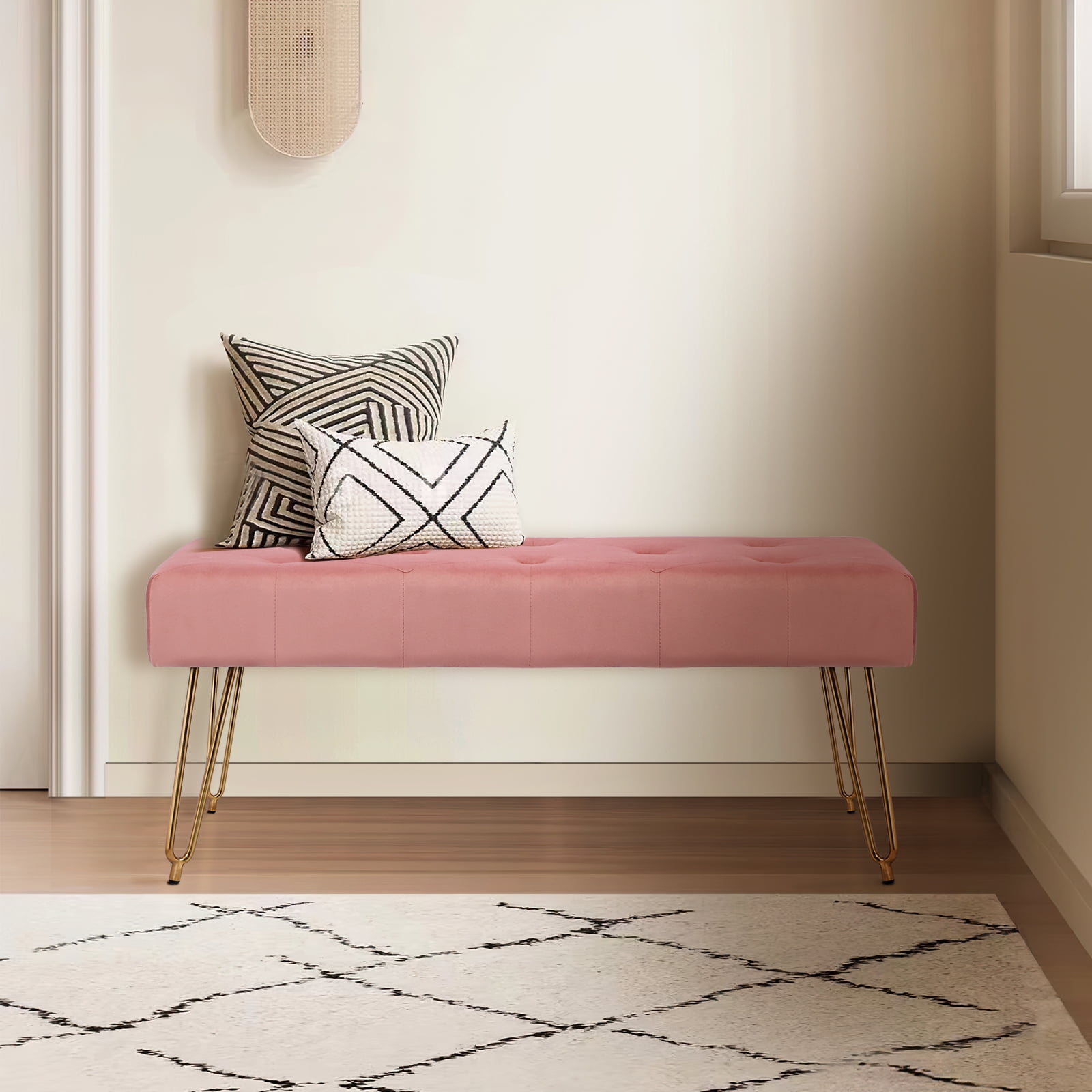 Kithkasa Modern Tufted Entryway Bench,Velvet Gold Legged for End of Bed ...