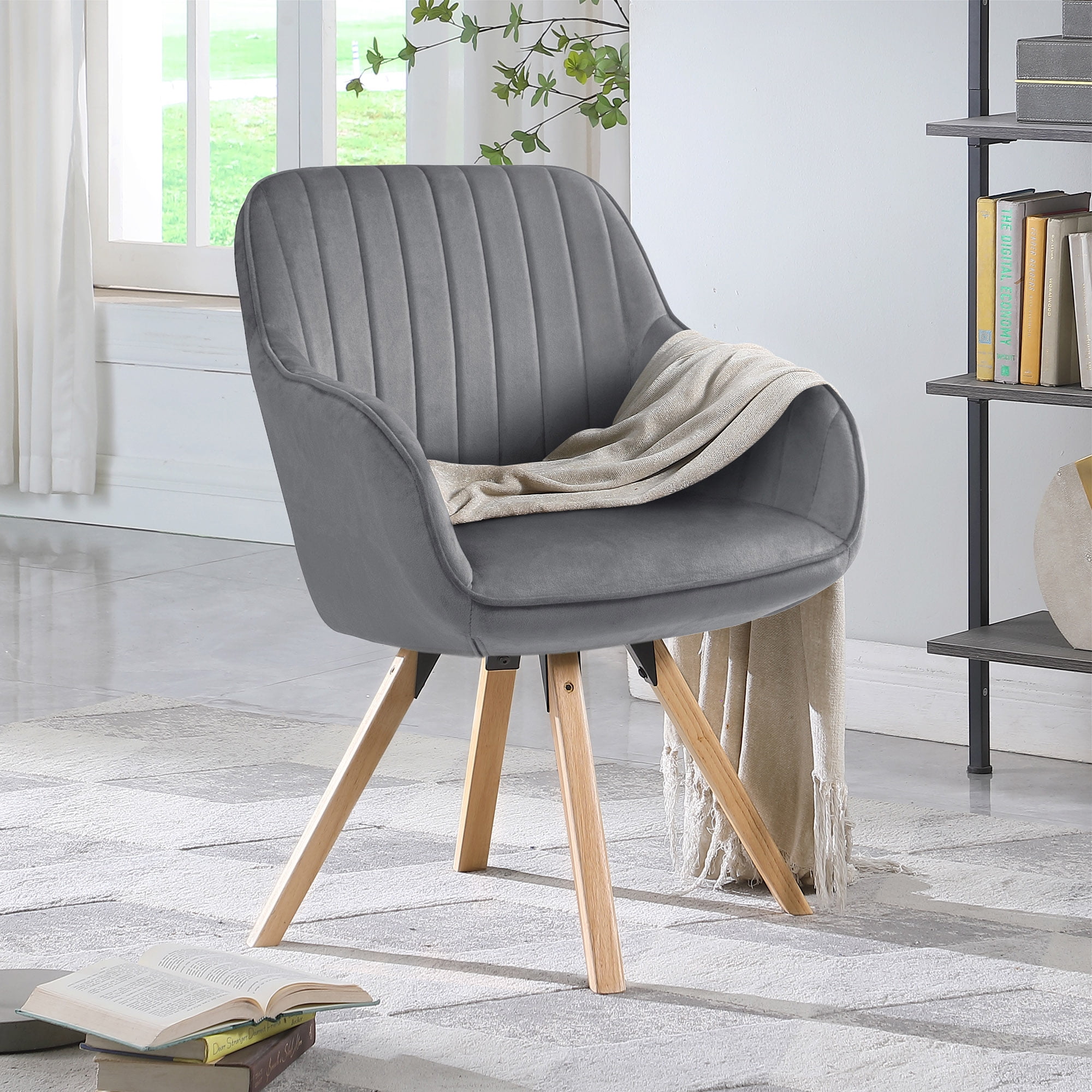 Kithkasa Swivel Desk Task Chair No Wheels,Solid Back Velvet Wood Legs ...