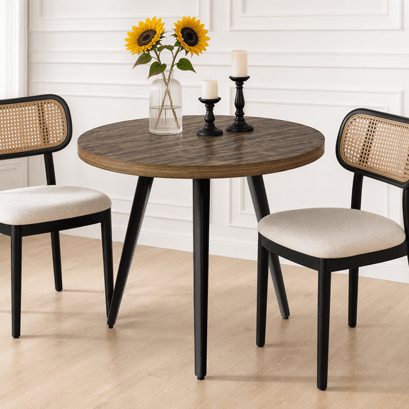 Kithkasa Walnut Round Dining Table, 31.5 in Modern Dining Table for 4 ...
