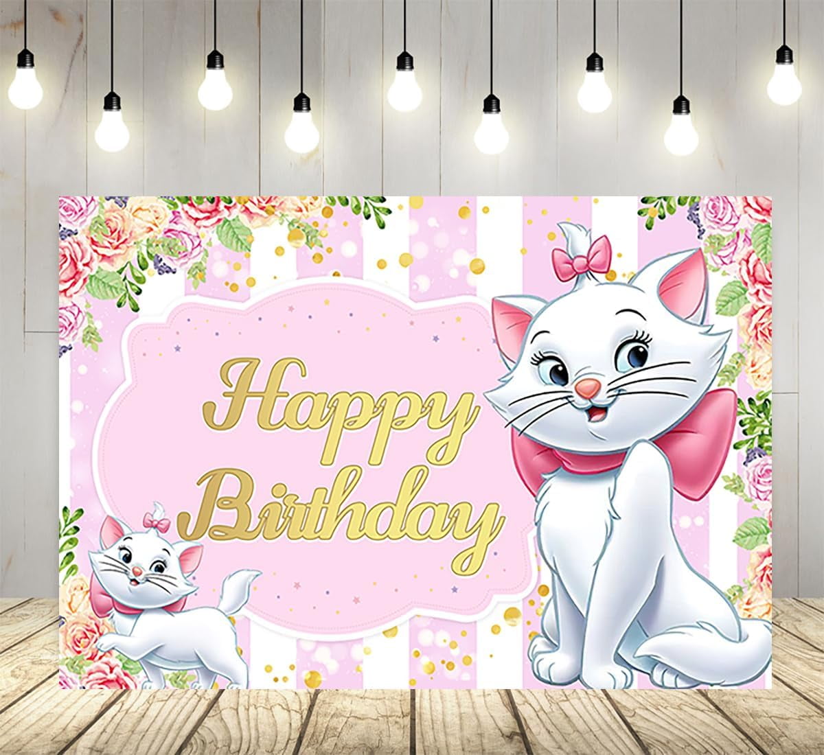 Kithwar Pink Cat Marie-Backdrop for Birthday Party Supplies Pink Marie ...