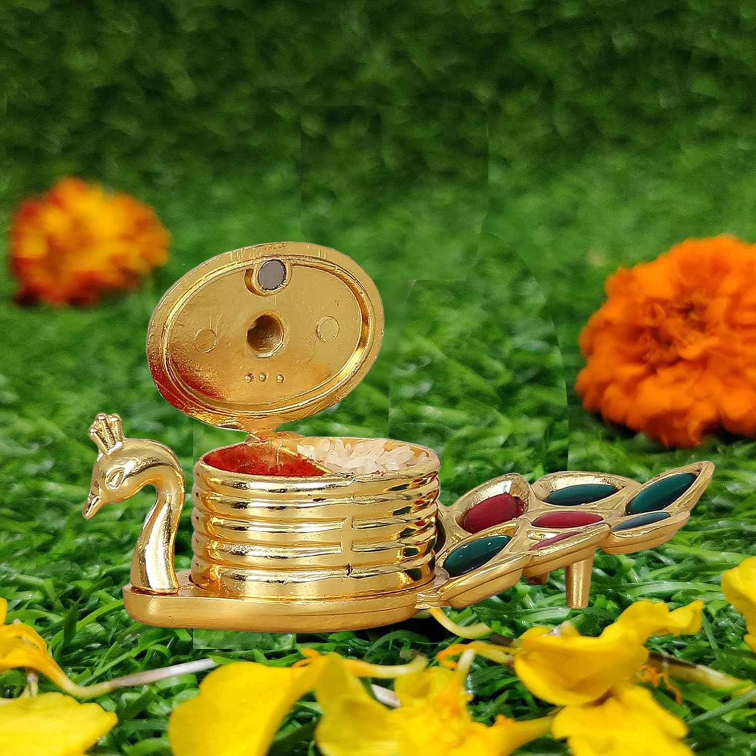 Kitlyn RoliChawal Haldi Chandan Chopda Box Set Peacock Kumkum Holder ...