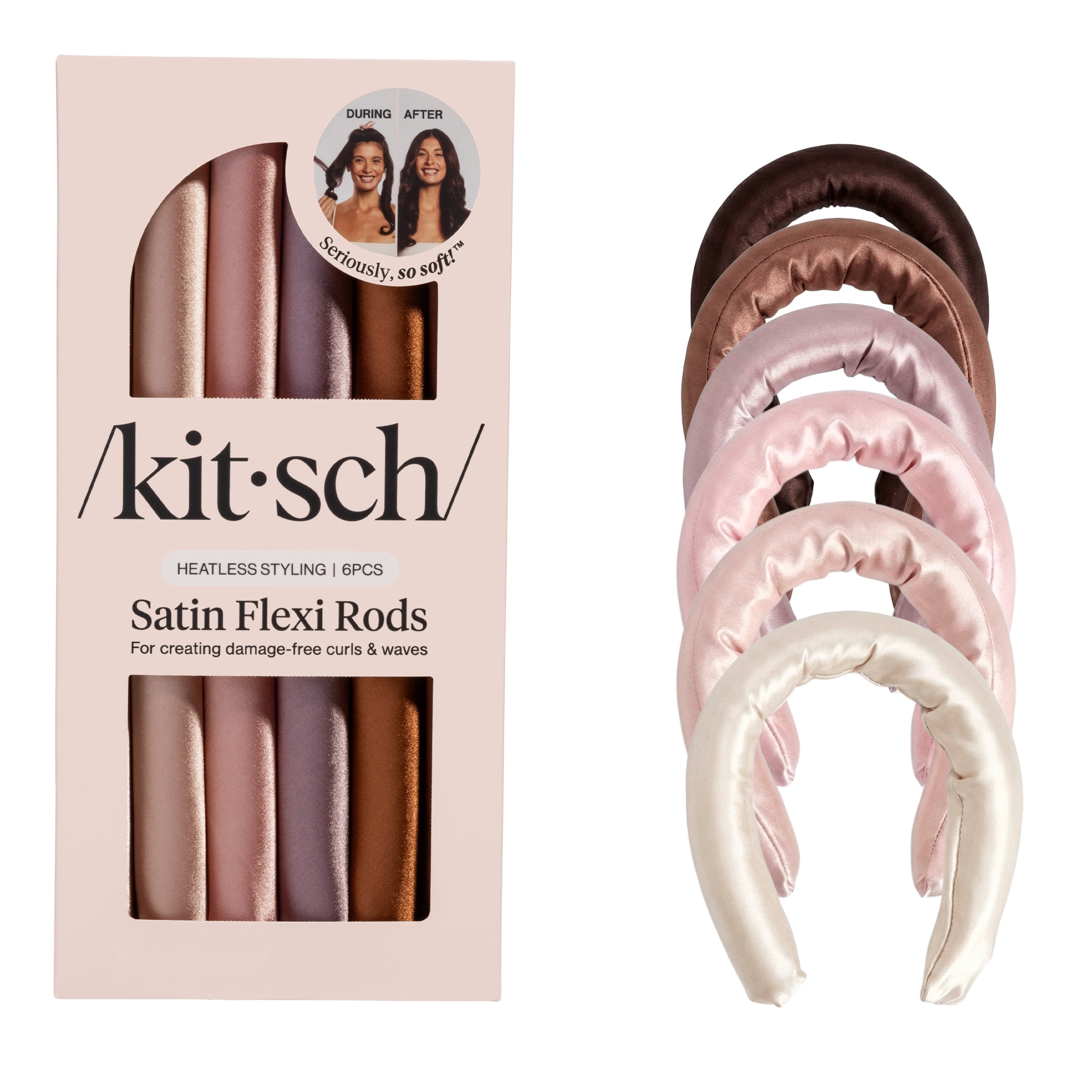 Kitsch Flexi Rods Heatless Hair Curler, Satin Covered 6pcs, Rosewood ...