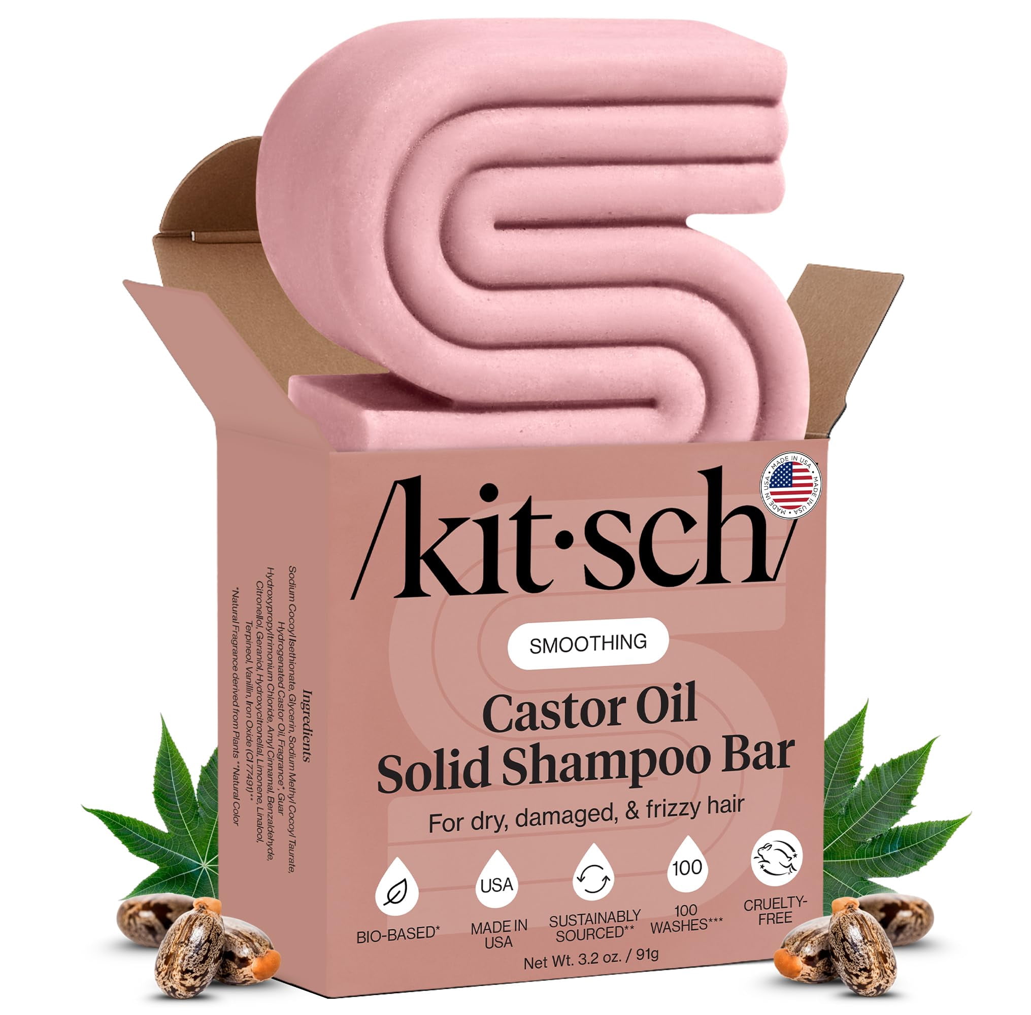 Kitsch Castor Oil Nourishing Shampoo Bar, Hydrates, Moisturizes and ...