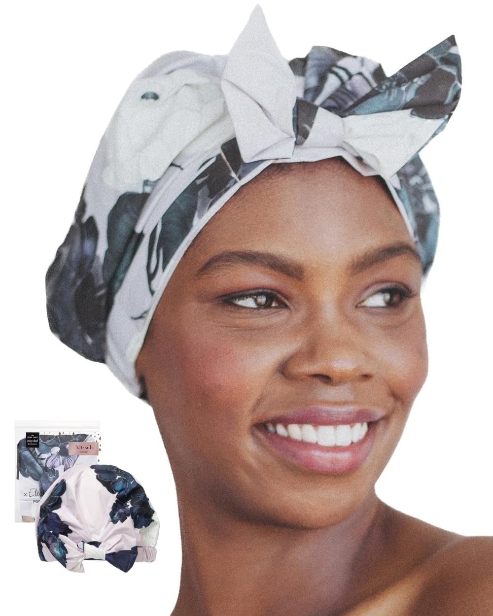 "Kitsch Luxury Shower Cap, Reusable Microfiber Floral Design ...