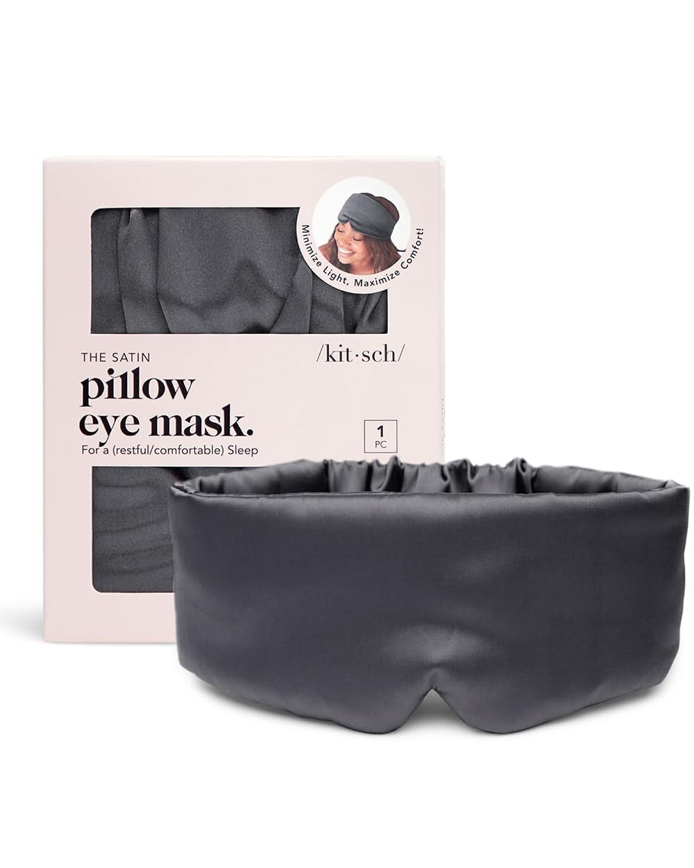Kitsch Satin Pillow Sleep Eye Mask, Padded, Migraine Relief, Charcoal ...