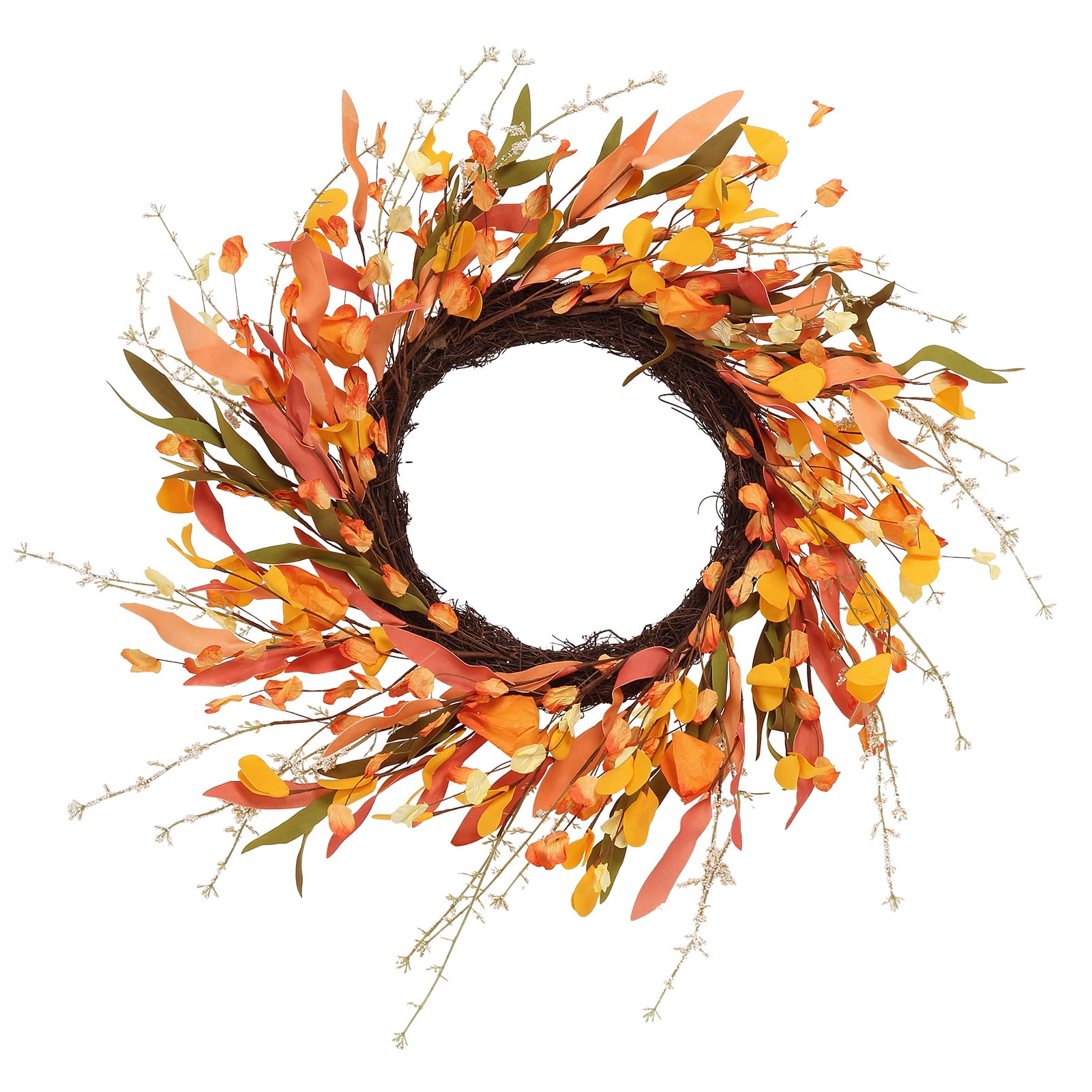 Kitsin 20" Artificial Fall Wreath with Colorful Autumn Foliage and ...