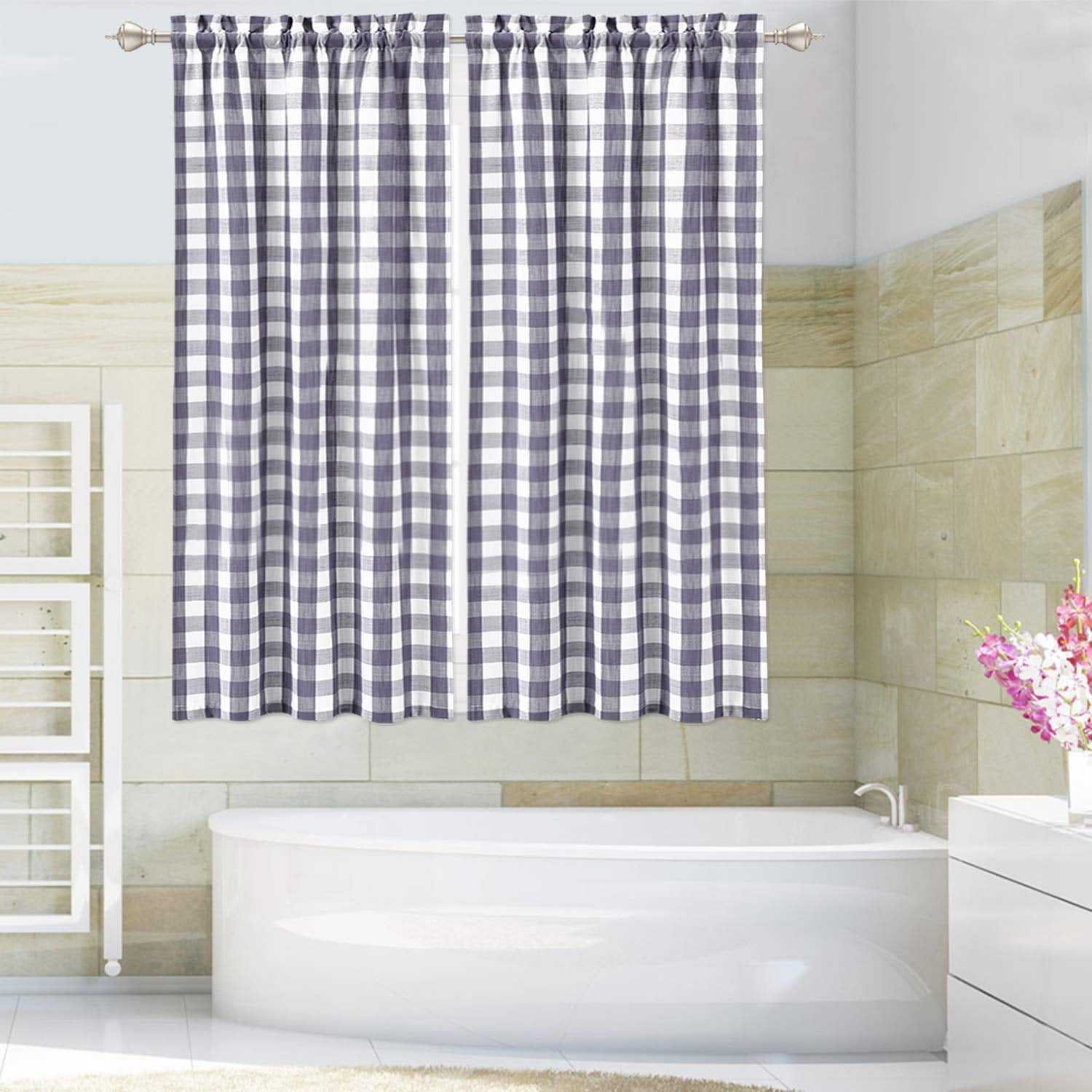 Kitsin Buffalo Plaid Cafe Curtains, Checker Pattern Rod Pocket Short ...