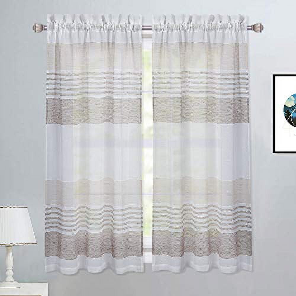 Kitsin Kitchen Sheer Curtains, Splicing Striped Design Linen Textured ...