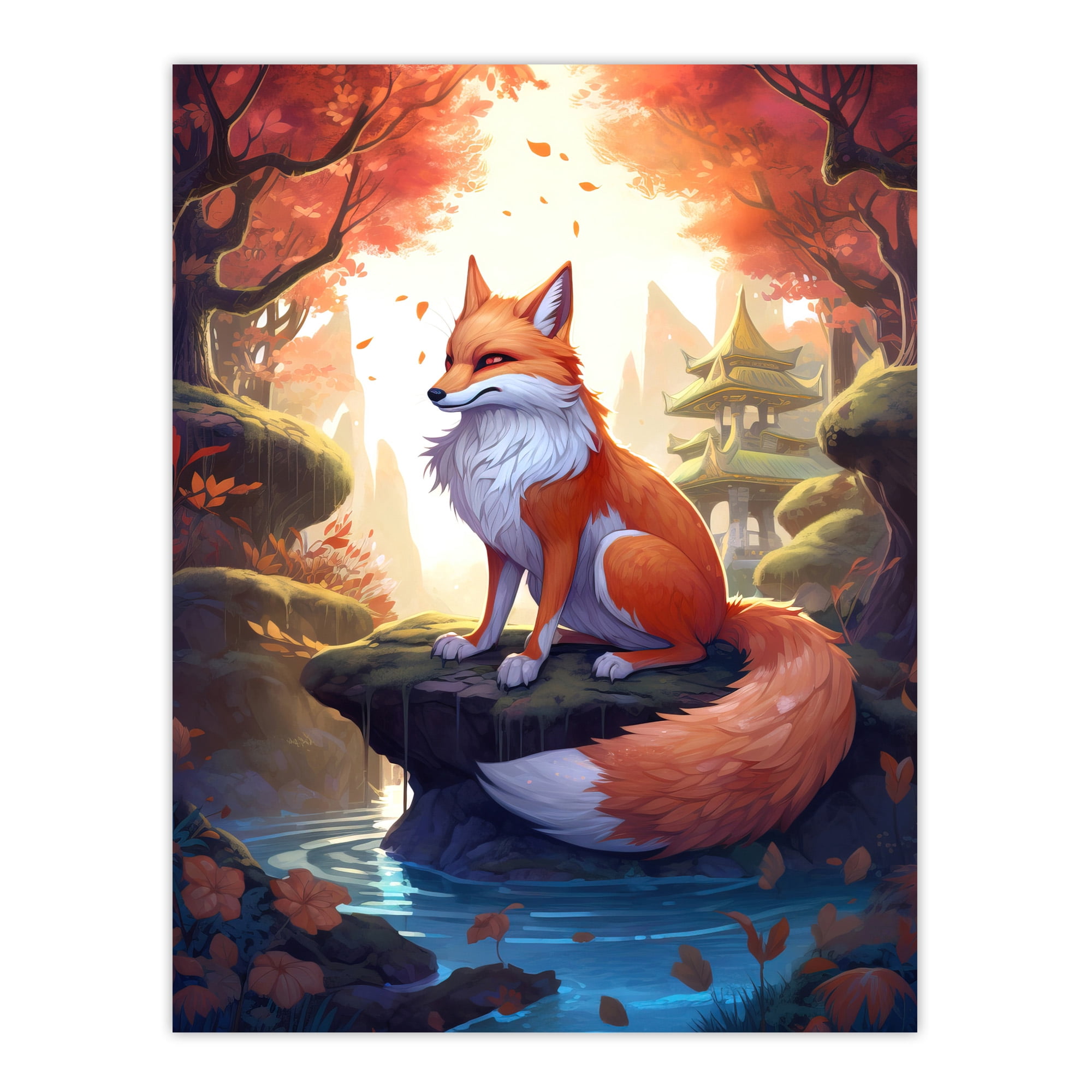 Kitsune Fox Spirit Painting Orange Green Blue Digital Art Conceptual ...