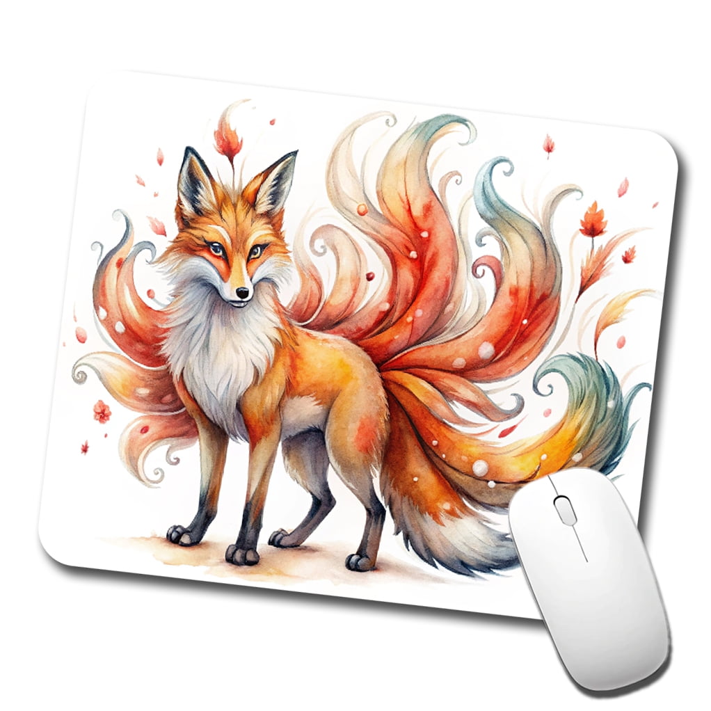 Kitsune Fox With Many Tails Asian Japanese Spirit Folklore Watercolor ...