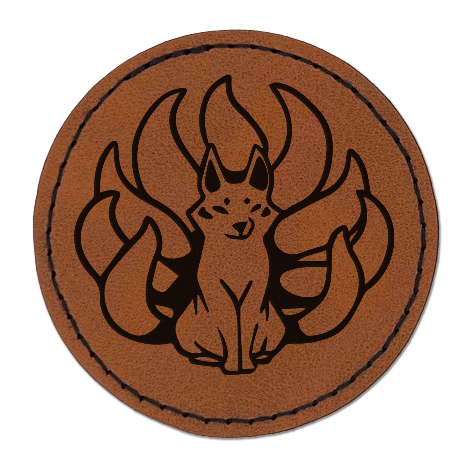 Kitsune Japanese Nine Tailed Fox 2.5" Faux Leather Round Engraved Iron ...