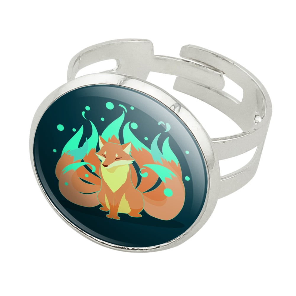 Kitsune Nine-Tailed Fox Silver Plated Adjustable Novelty Ring - Walmart.com